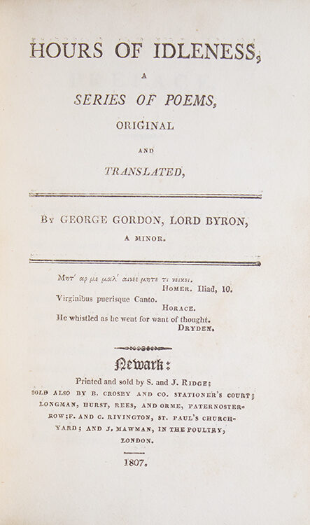 Hours of Idleness, a Series of Poems, Original and Translated - Lord ...